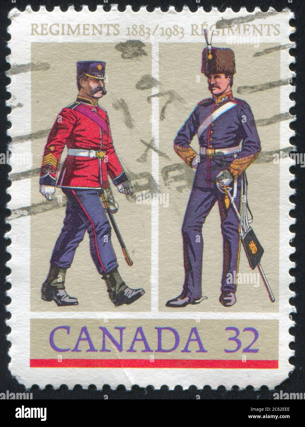 CANADA - CIRCA 1983: stamp printed by Canada, shows Army Regiments ...