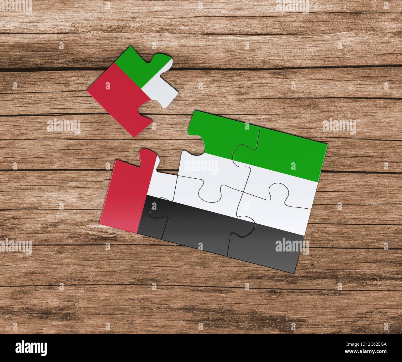 United Arab Emirates national flag on jigsaw puzzle. One piece is ...