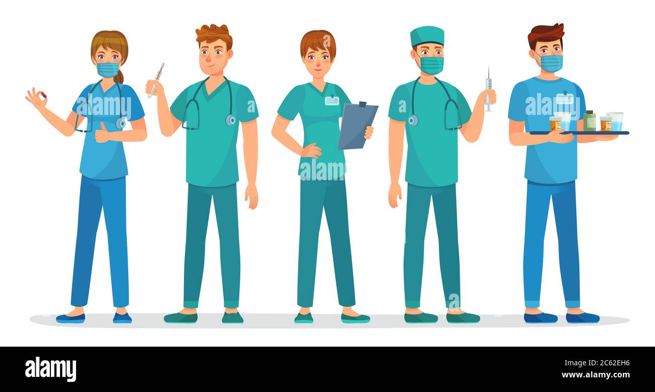 Medical interns team. Young students group, educated nurse with ...