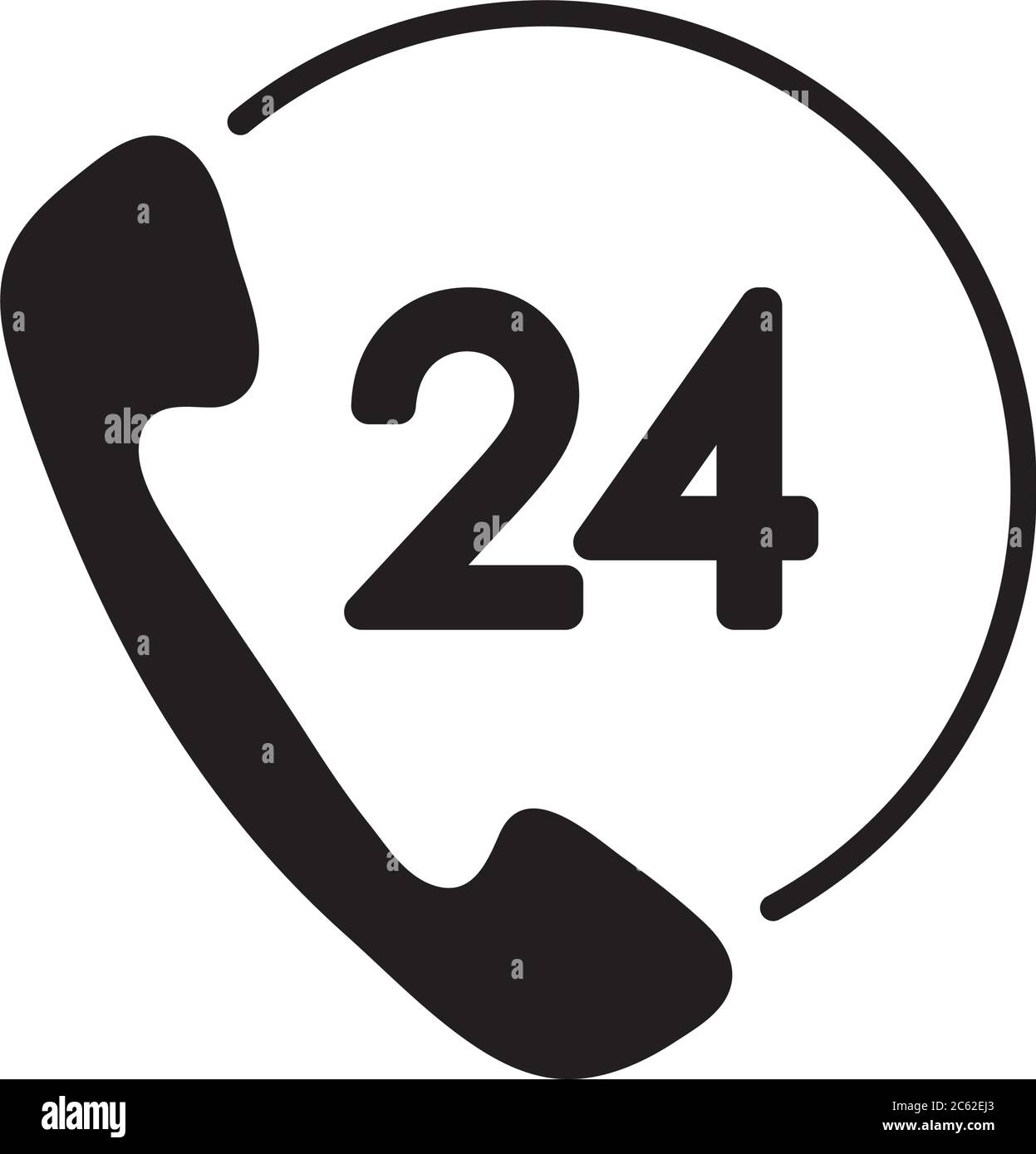 support phone line concept, phone and 24 hours sign over white ...