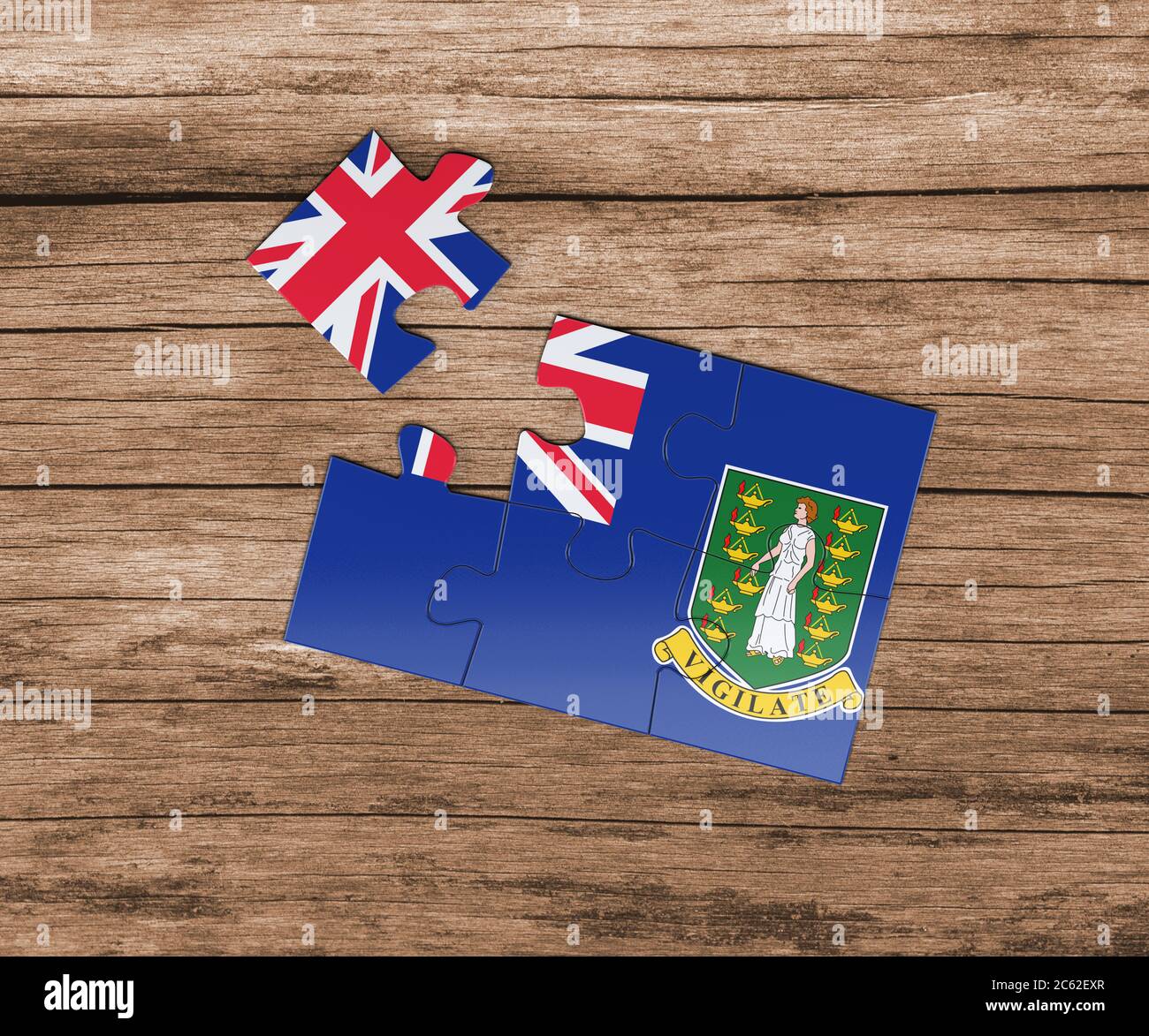 British Virgin Islands national flag on jigsaw puzzle. One piece is ...