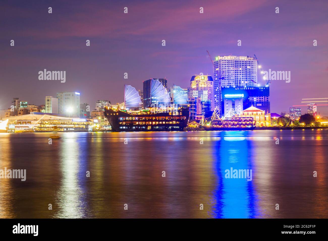 Ho Chi Minh city skyline aerial panoramic view at night. Ho Chi Minh is ...