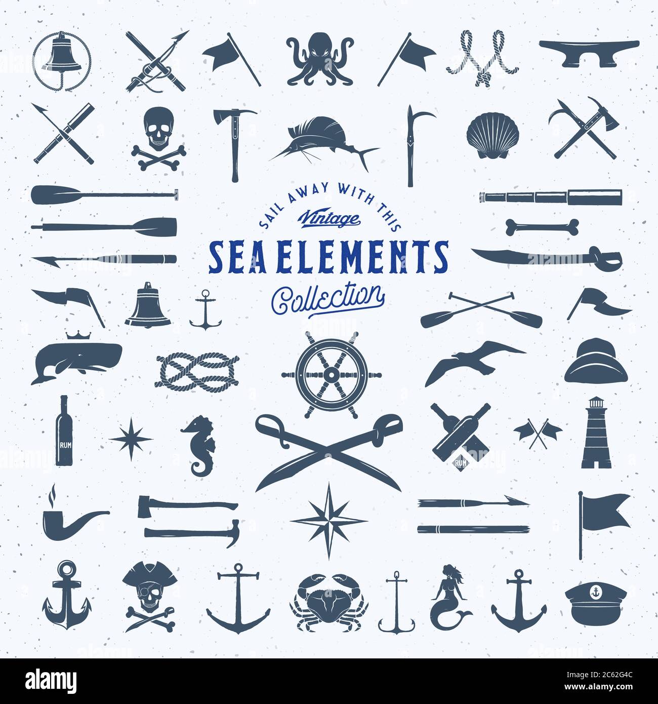 Vintage Vector Sea or Nautical Icon Symbol Elements Set for Your Retro ...