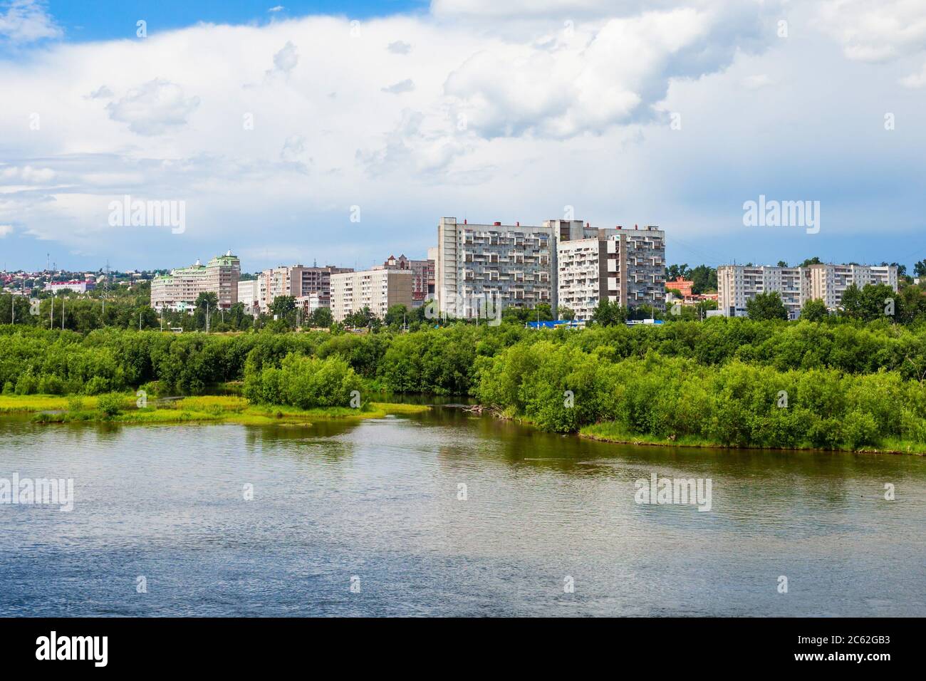 Krasnoyarsk city on Yenisey river bank in Siberia, Russia Stock Photo ...