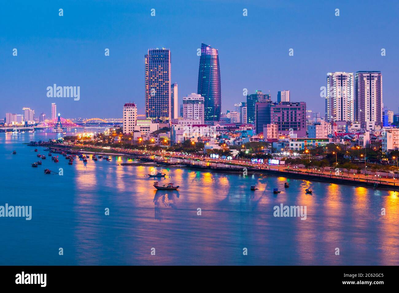 Da Nang city centre skyline aerial panoramic view. Danang is the fourth ...