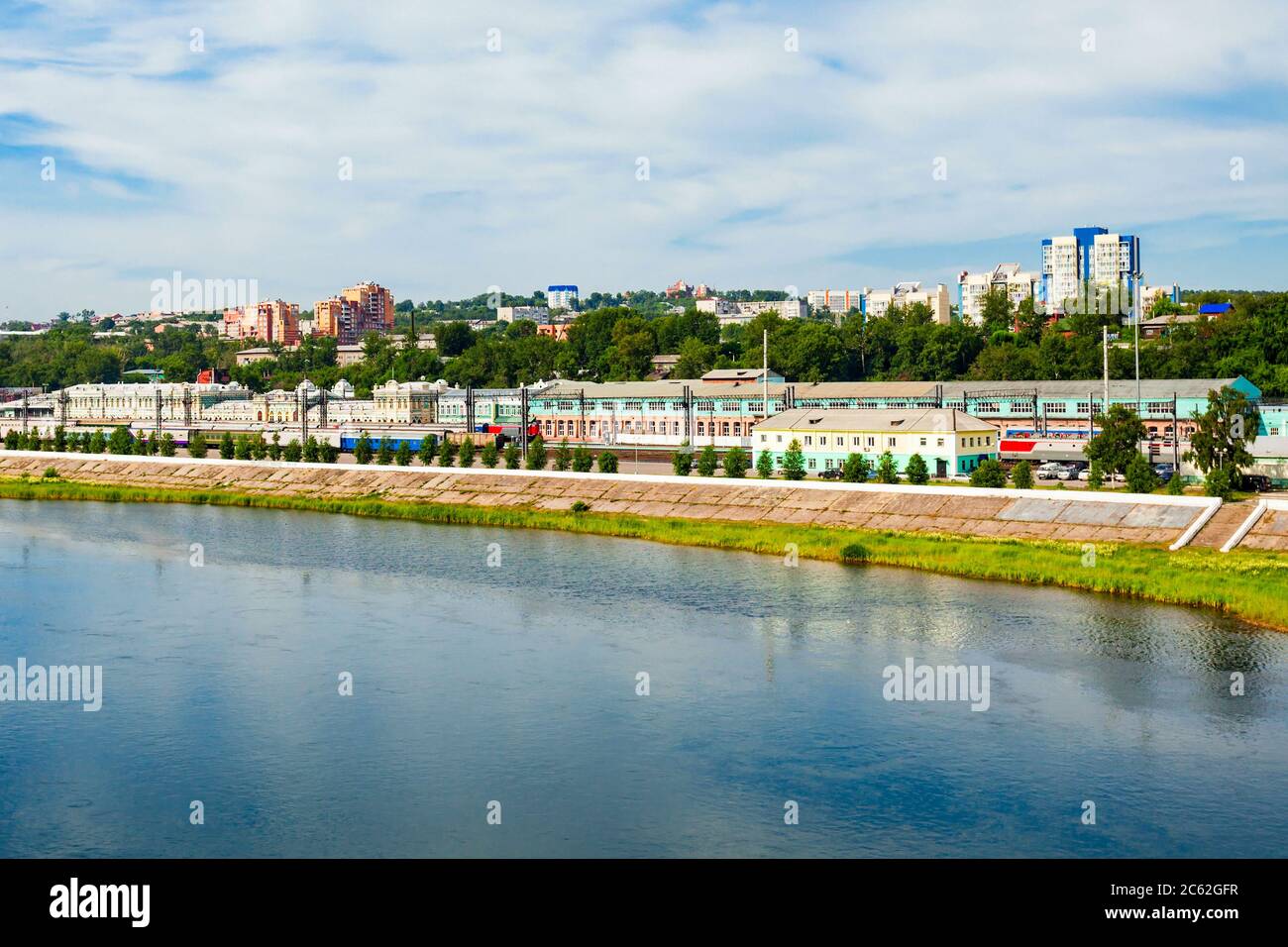 Irkutsk Railway station and Angara river in Irkutsk city, Russia ...