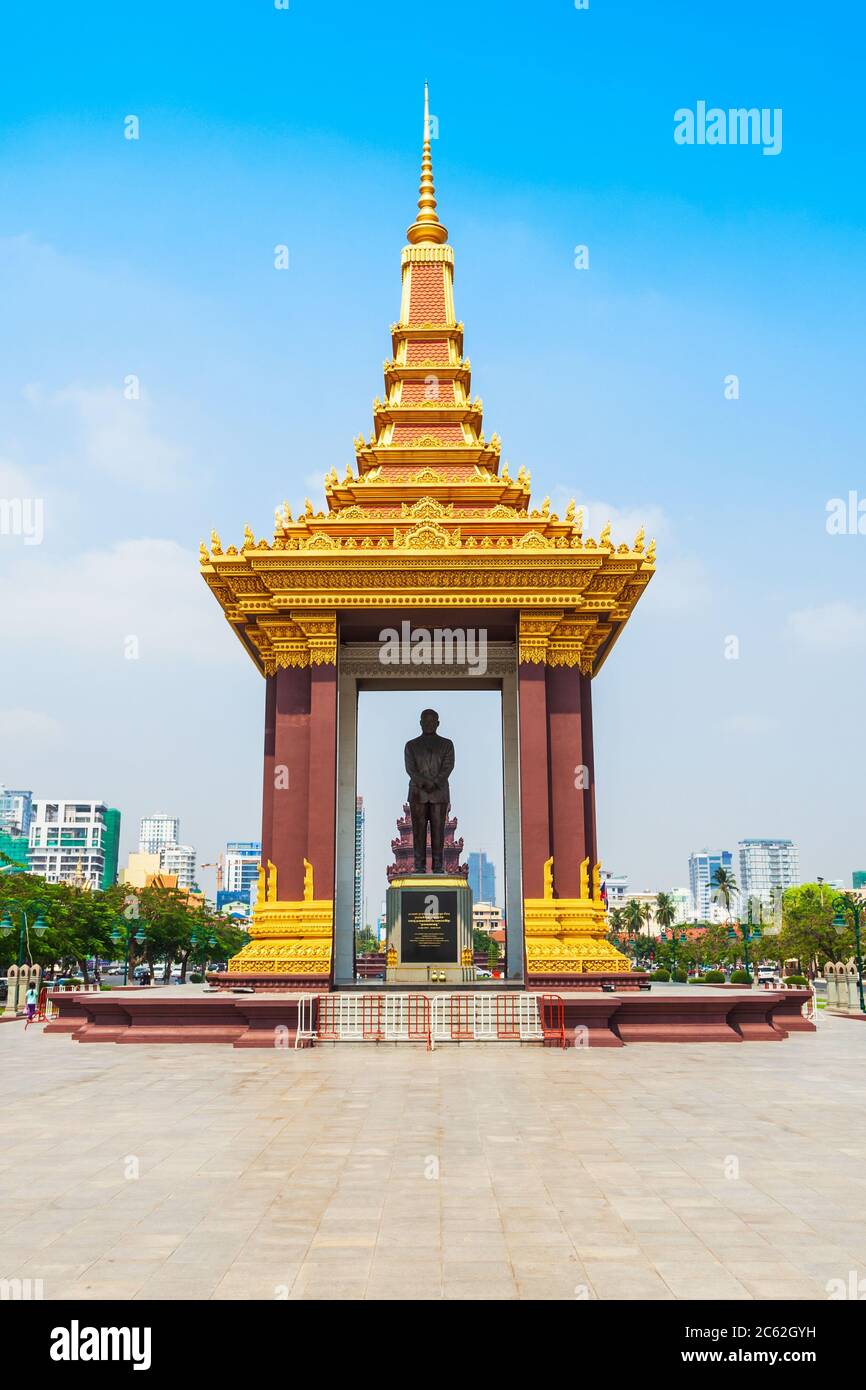 Statue of King Father Norodom Sihanouk is located in Phnom Penh in ...