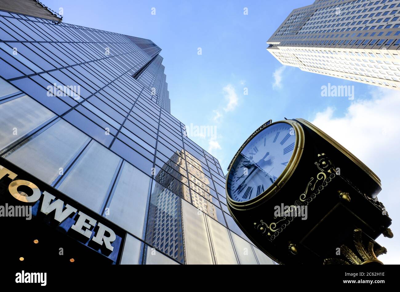 Vertical view of the entrance to the Donald Trump tower seen in ...