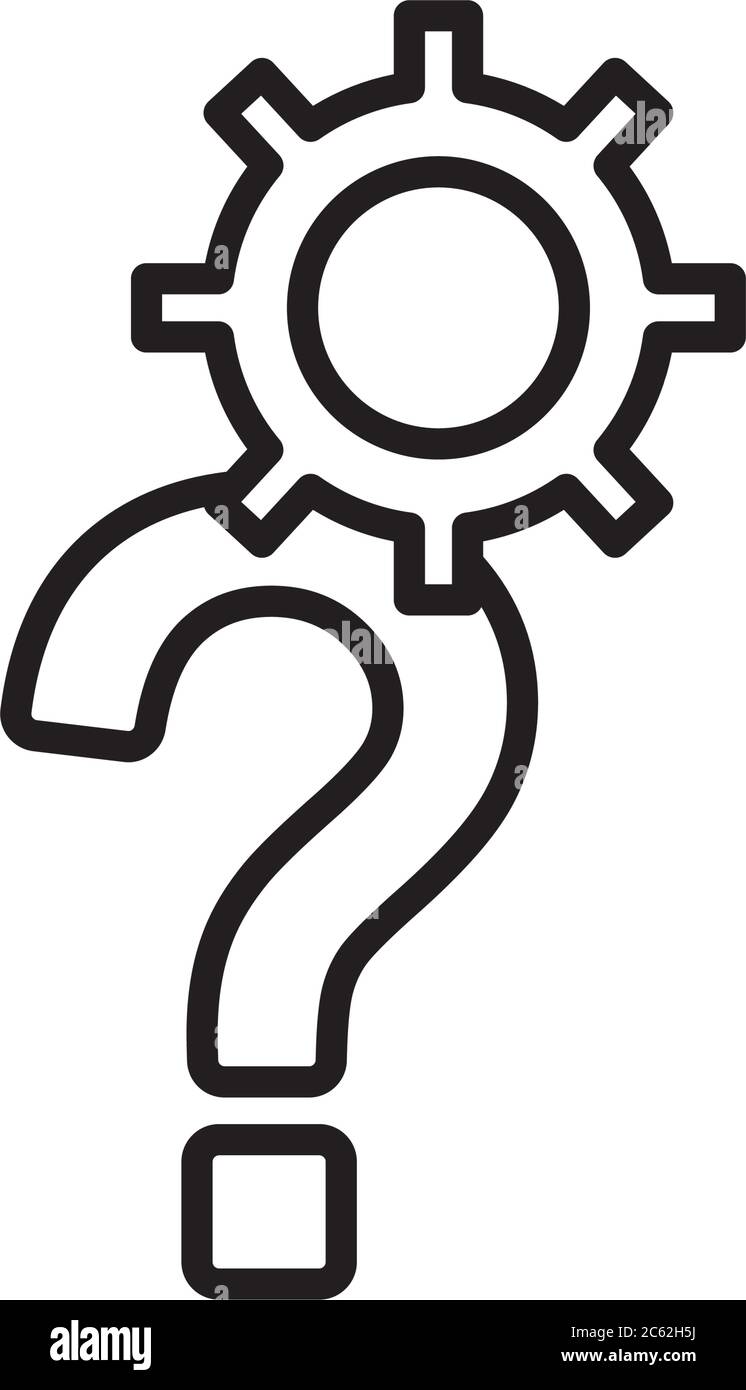 question mark and gear wheel icon over white background, line style ...