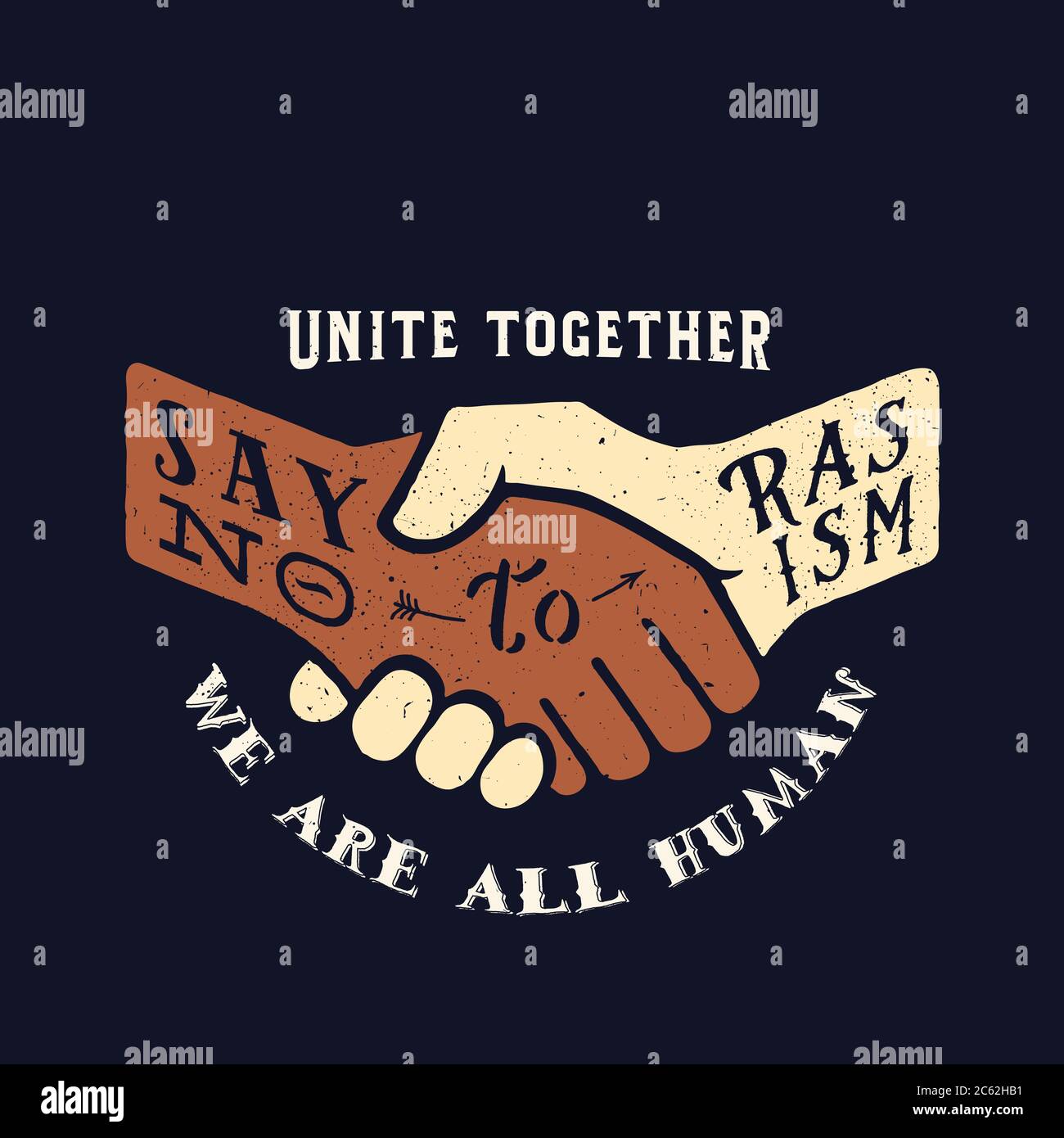 Say No to Racism Vintage Vector Handshake Silhouette with Retro ...