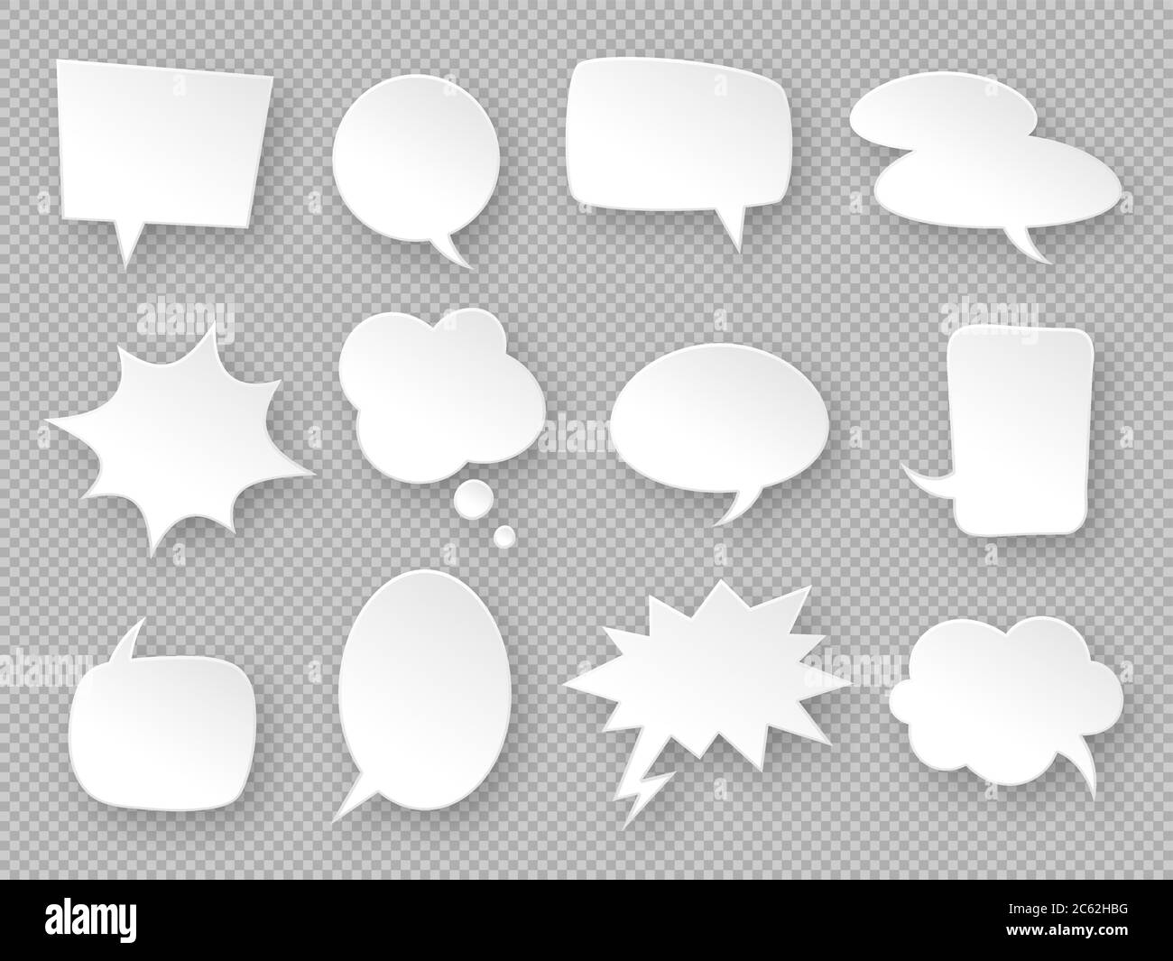 Paper speech bubbles. White communication bubbles, thought balloons ...