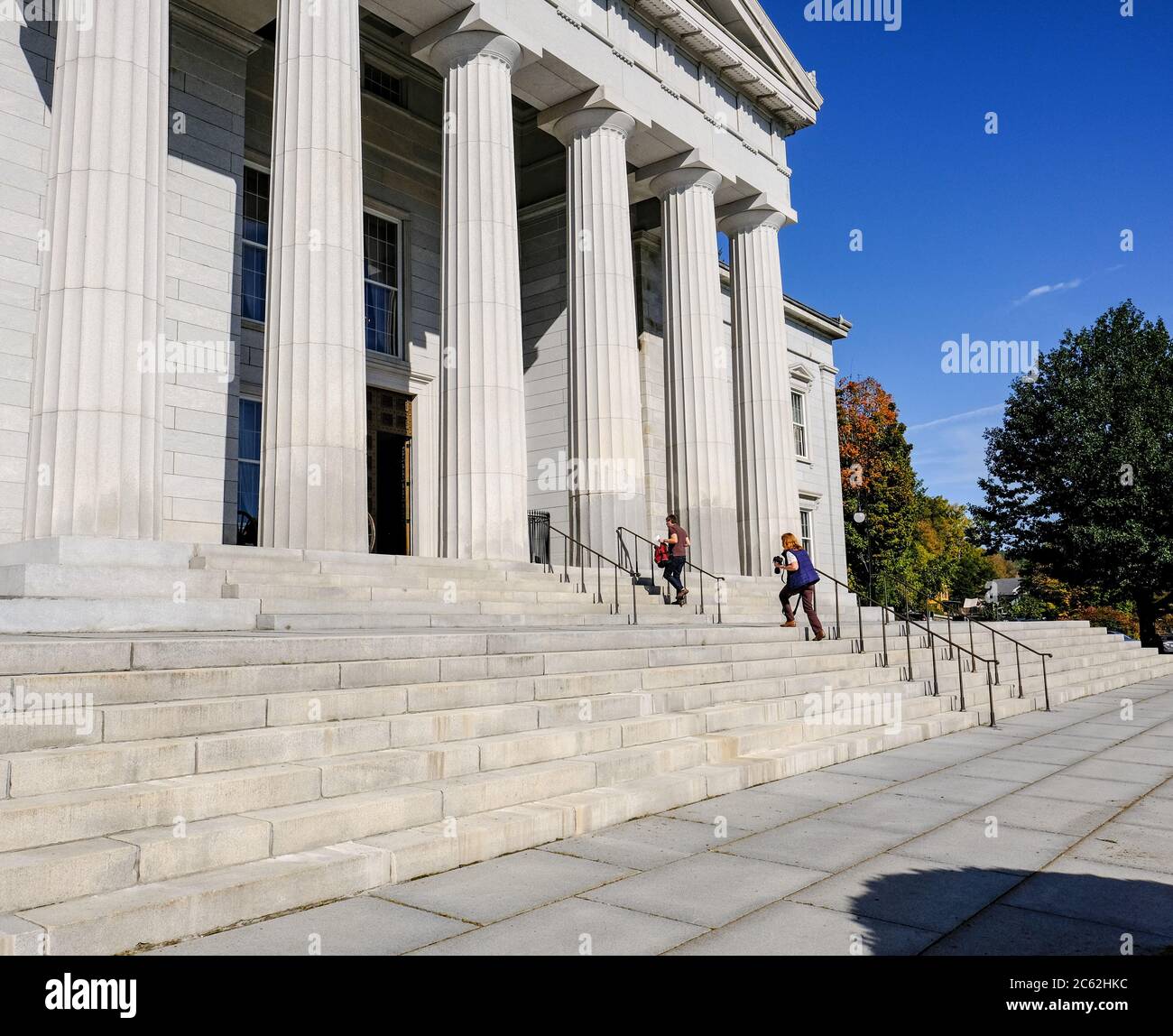 Detailed architecture of the large State House seen in Vermont, used as ...