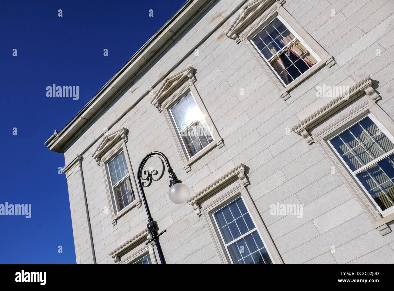 Detailed architecture of the large State House seen in Vermont, used as ...