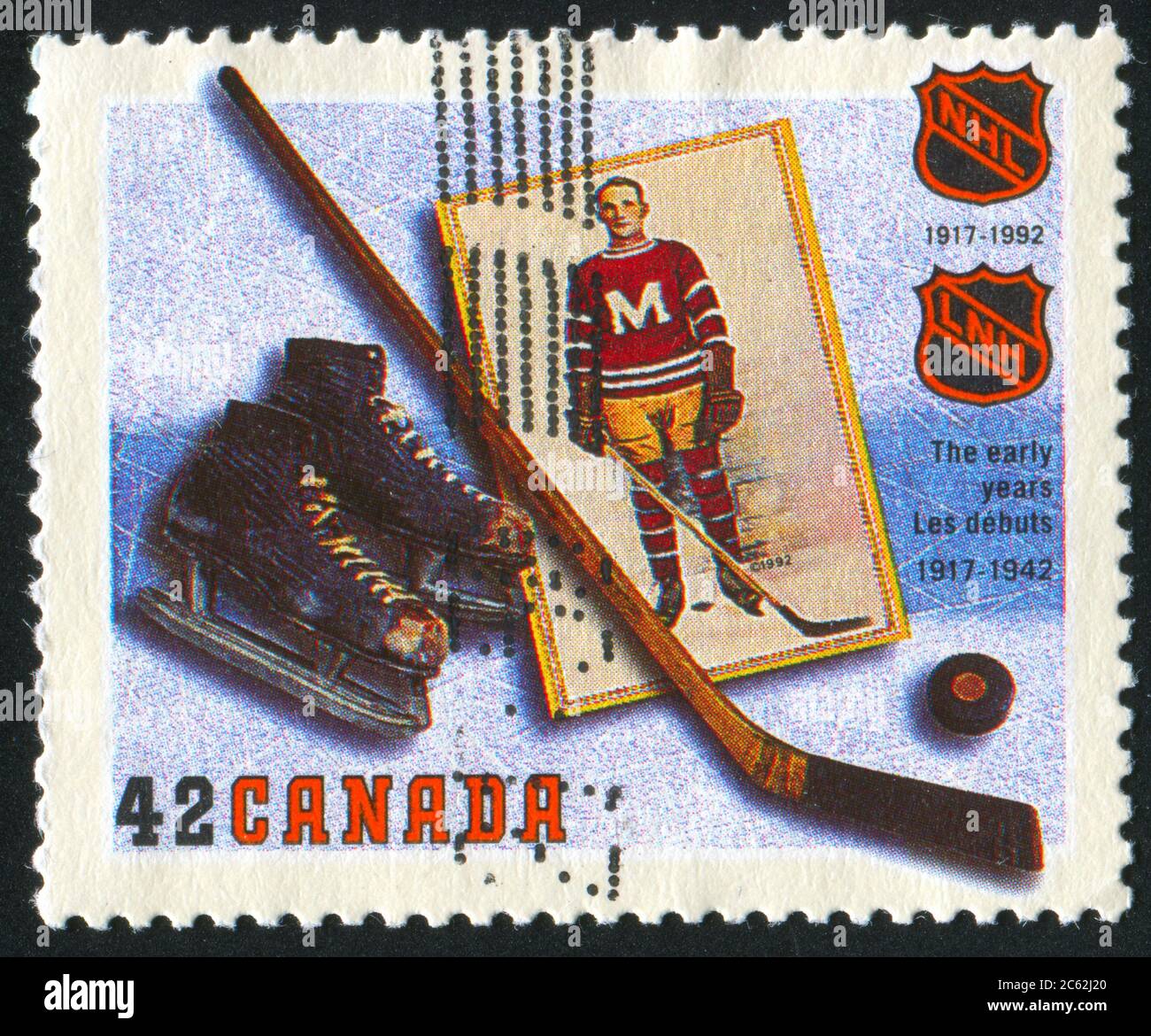 CANADA - CIRCA 1992: stamp printed by Canada, shows Hockey, circa 1992 ...
