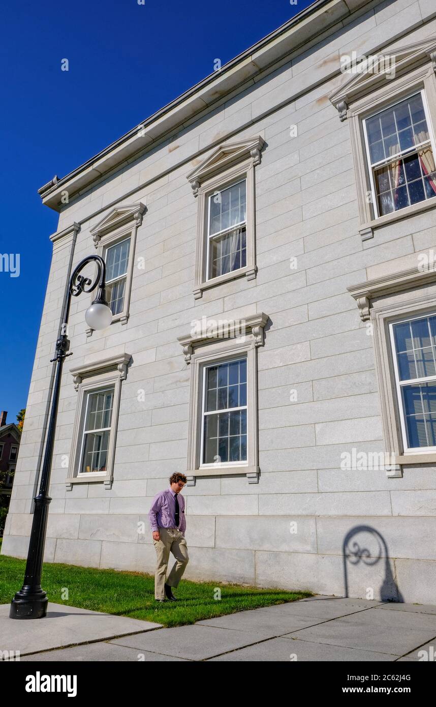 Detailed architecture of the large State House seen in Vermont, used as ...