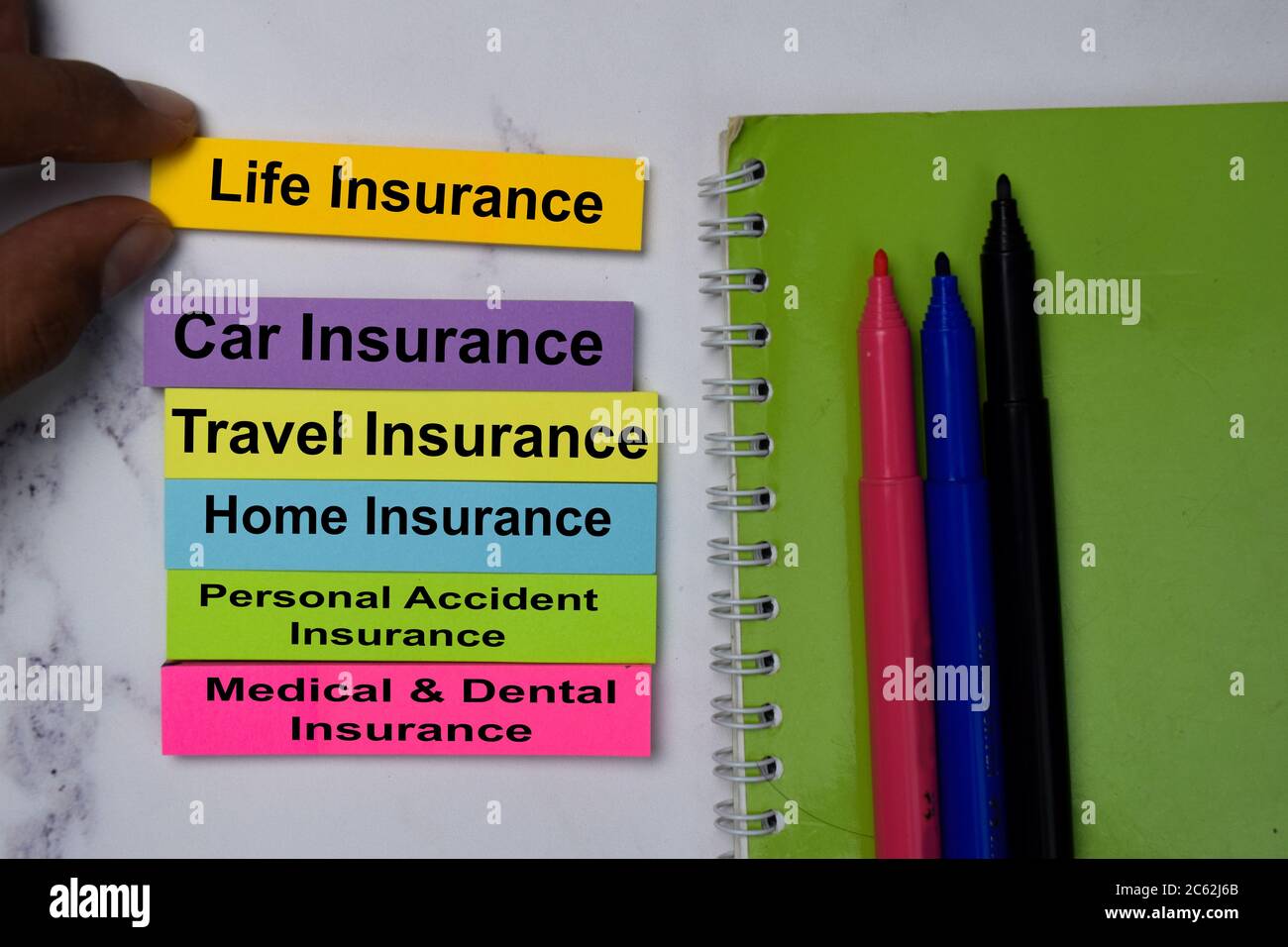 Life Insurance text on sticky notes with keywords isolated on office ...