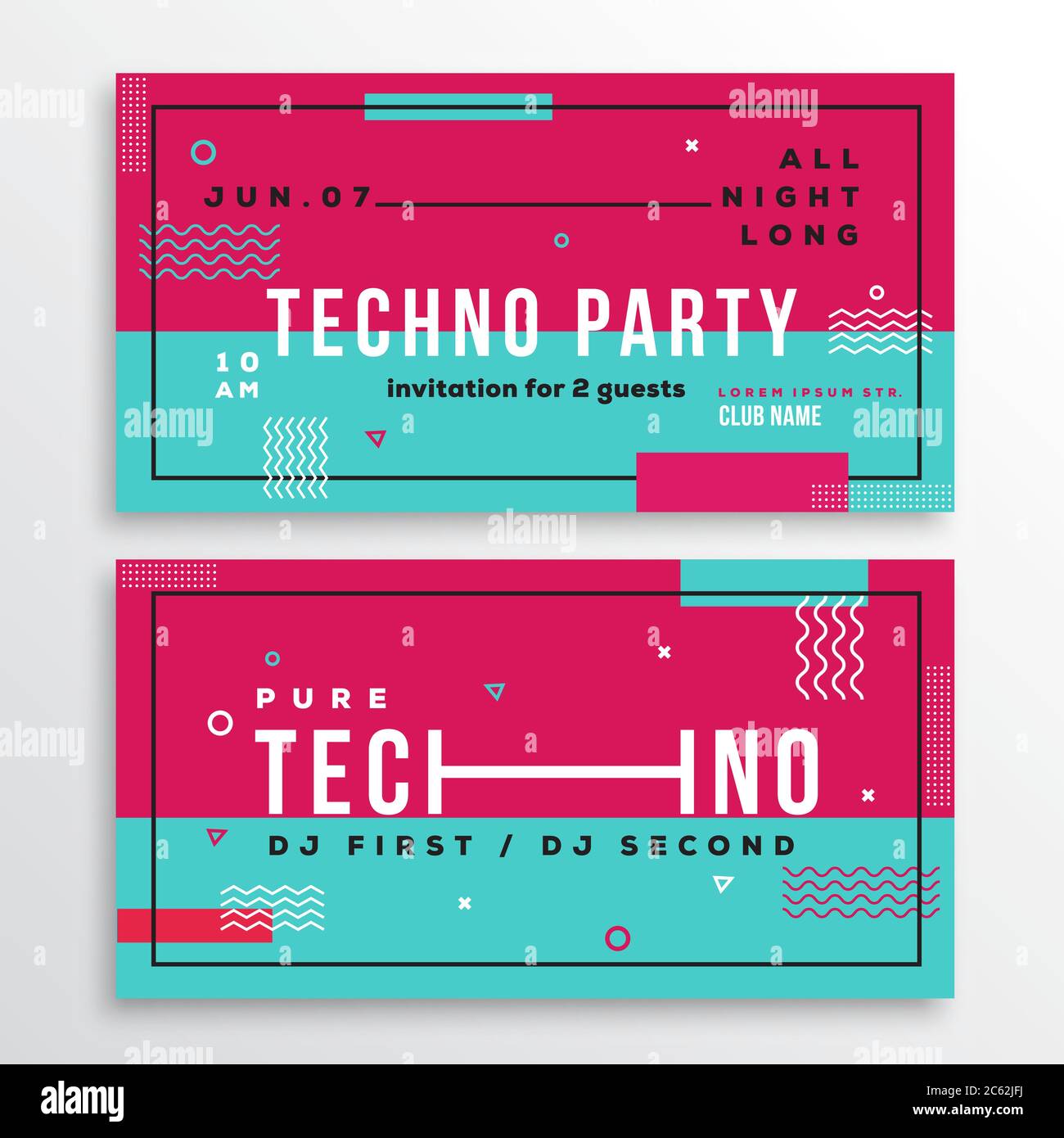 Night Techno Party Club Invitation Card or Flyer Template. Modern ...