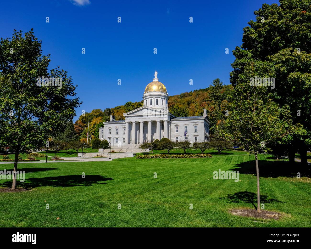 Detailed architecture of the large State House seen in Vermont, used as ...