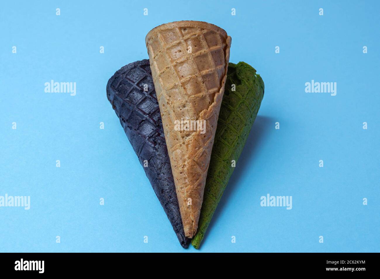 Top and back side view of waffle horns placed on top of each other on ...