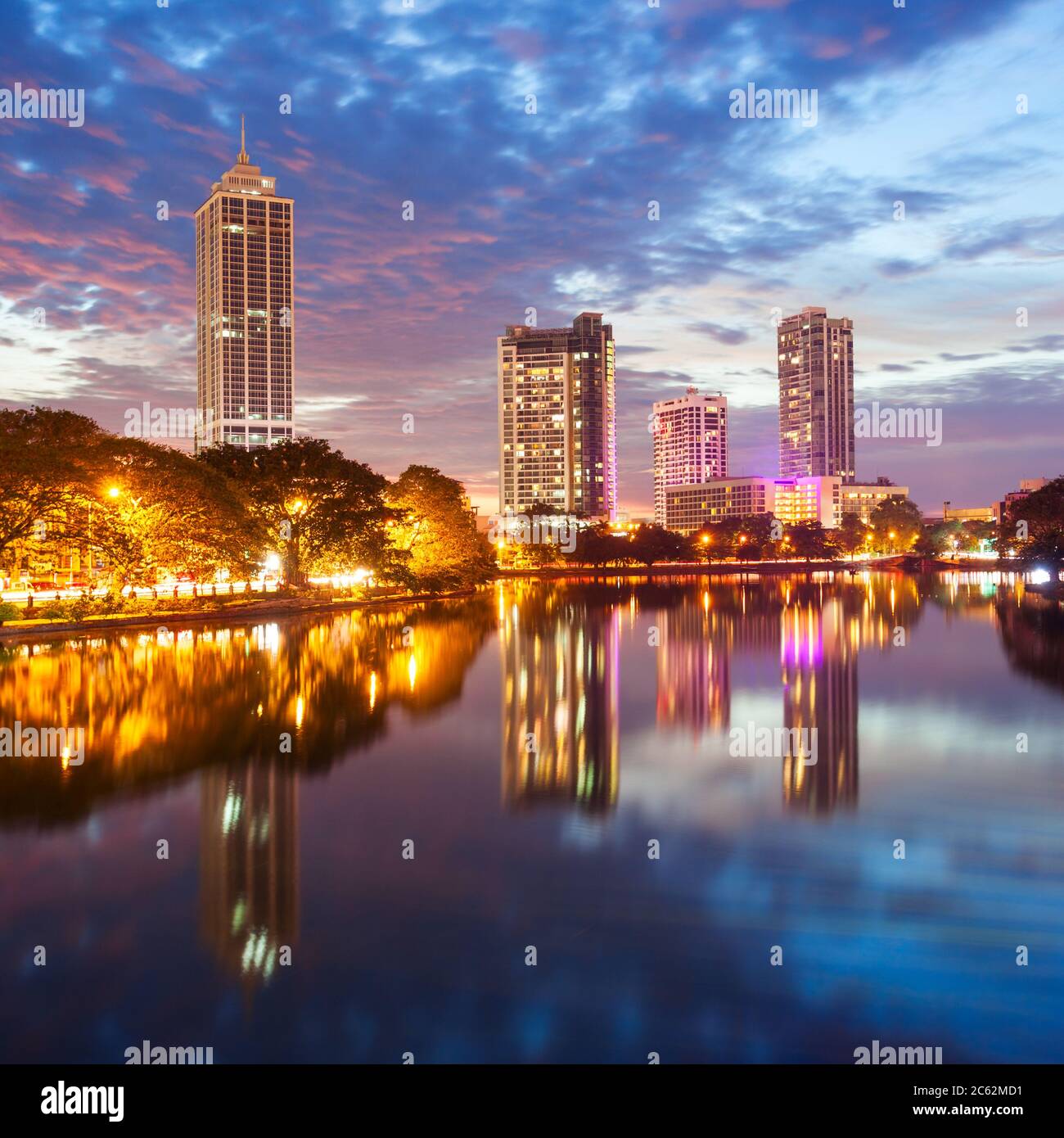 Beira lake and Colombo city skyline view at sunset. Beira lake is a ...