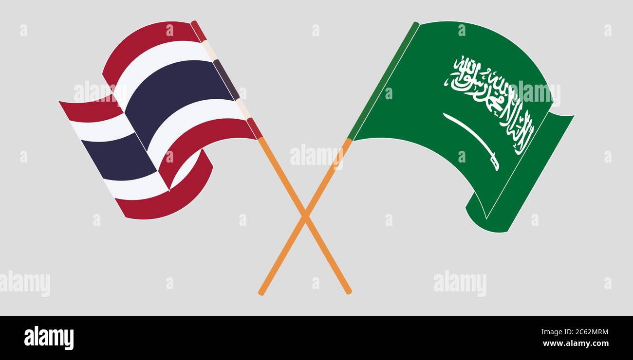 Crossed and waving flags of Thailand and the Kingdom of Saudi Arabia ...