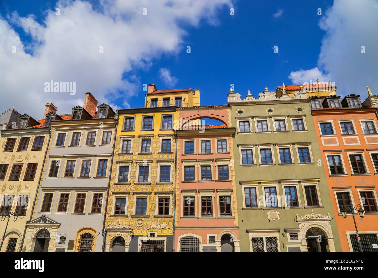 Typical colorful houses buildings with multicolored facade, outdoor ...