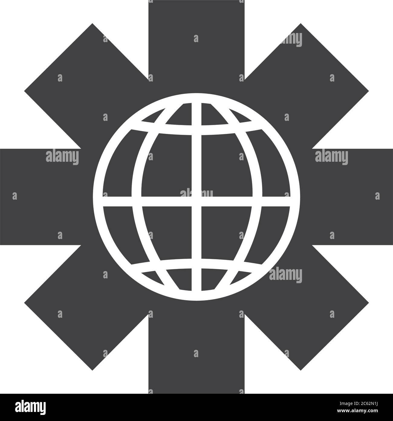 gear wheel with global sphere icon over white background, silhouette ...