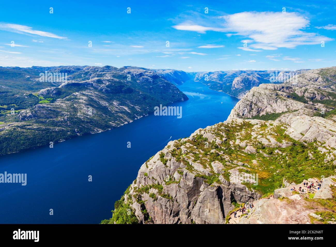 Lysefjord aerial panoramic view from the top of the Preikestolen cliff ...