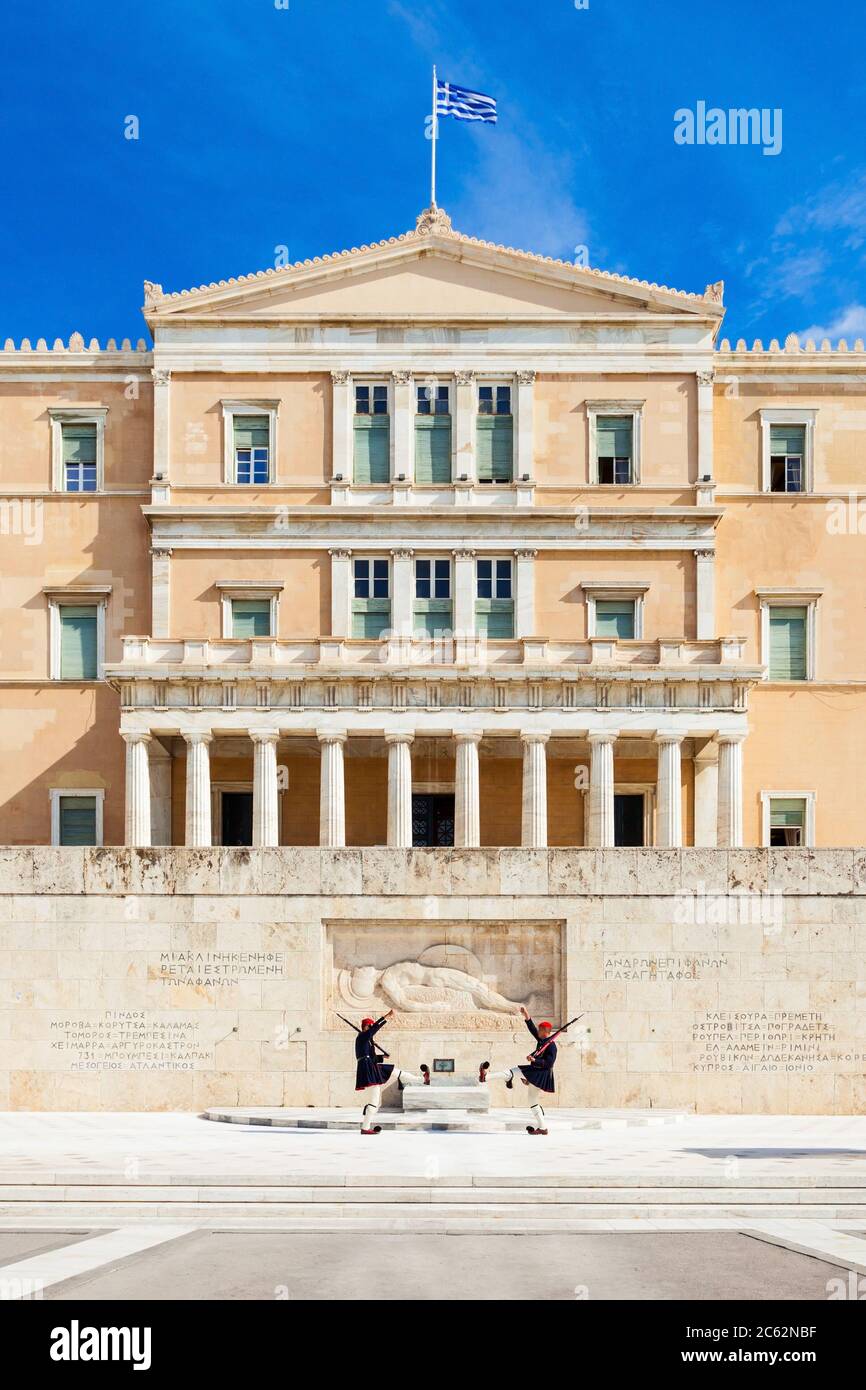 The Hellenic Parliament building on Syntagma Square in Athens, Greece ...