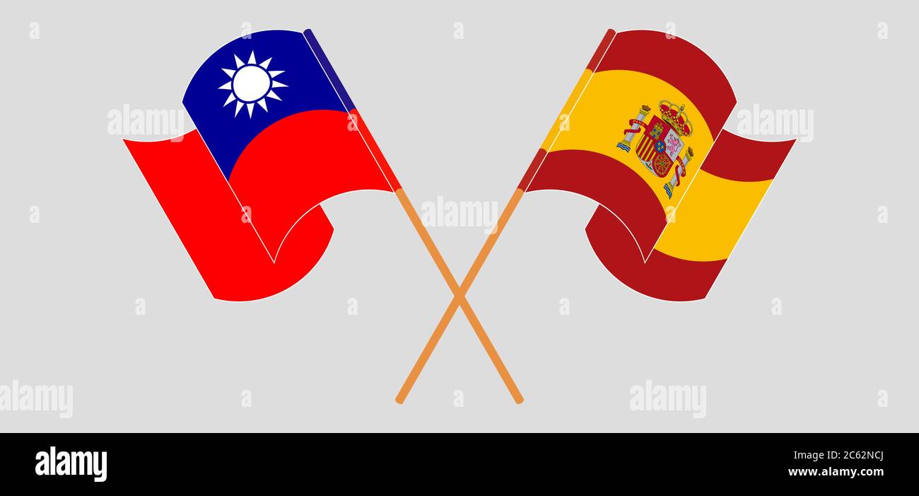 Crossed and waving flags of Taiwan and Spain. Vector illustration Stock ...