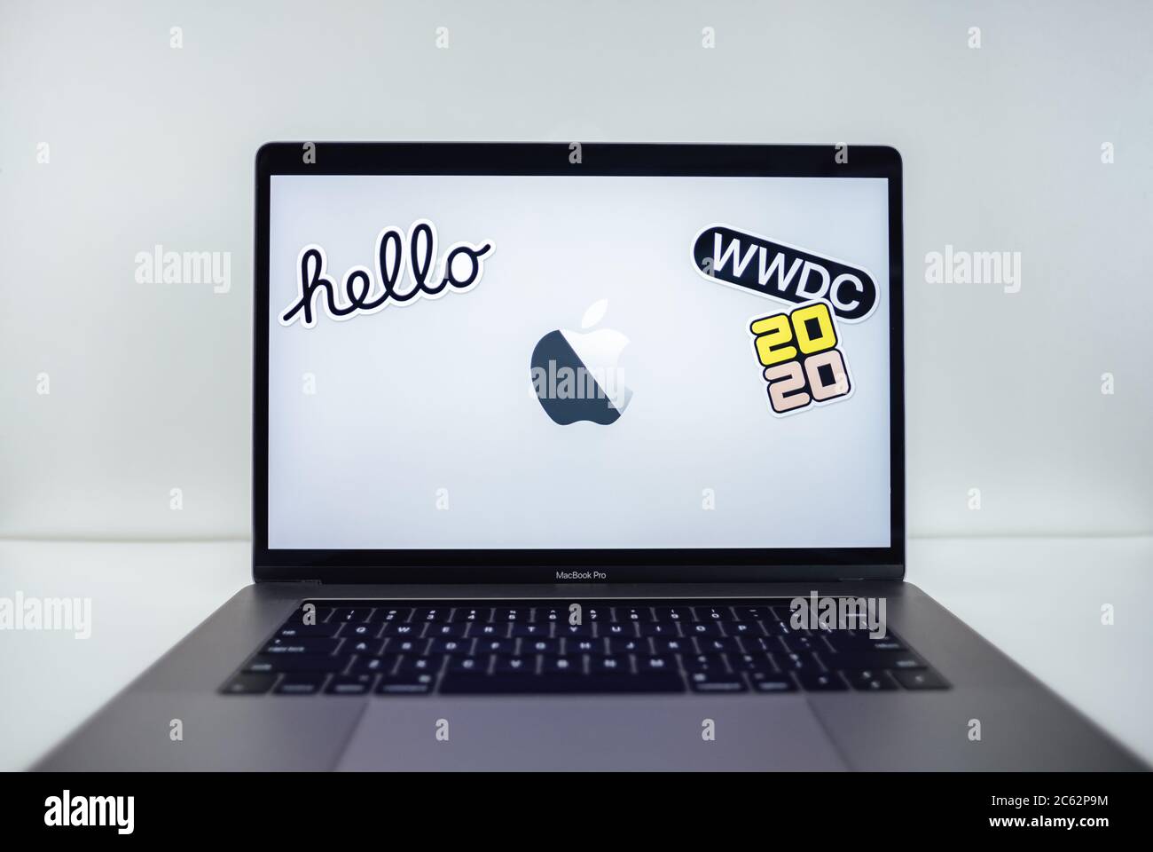 MacBook Pro with WWDC 2020 Apple event logo on the screen Stock Photo ...