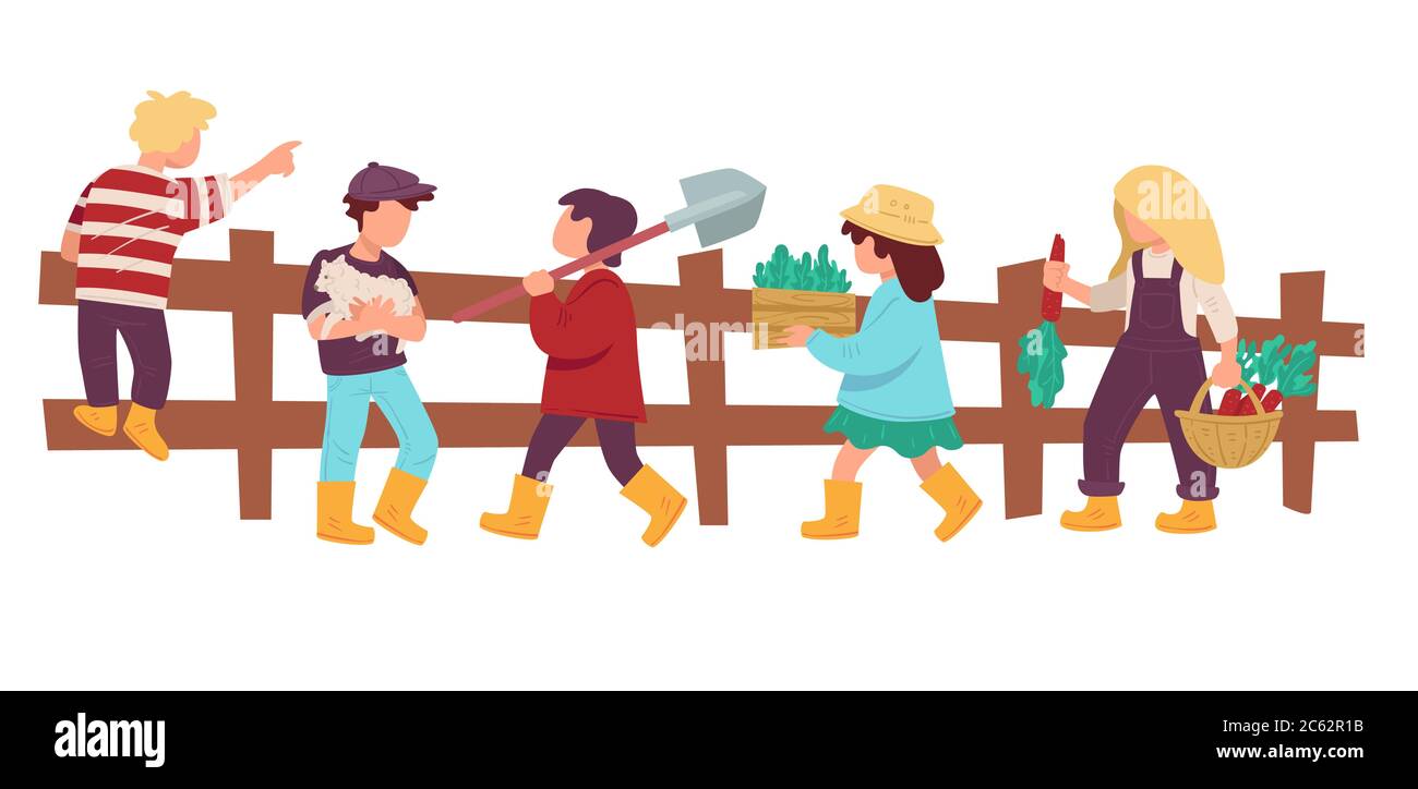 Children in rural area, kids helping at farm Stock Vector Image & Art ...