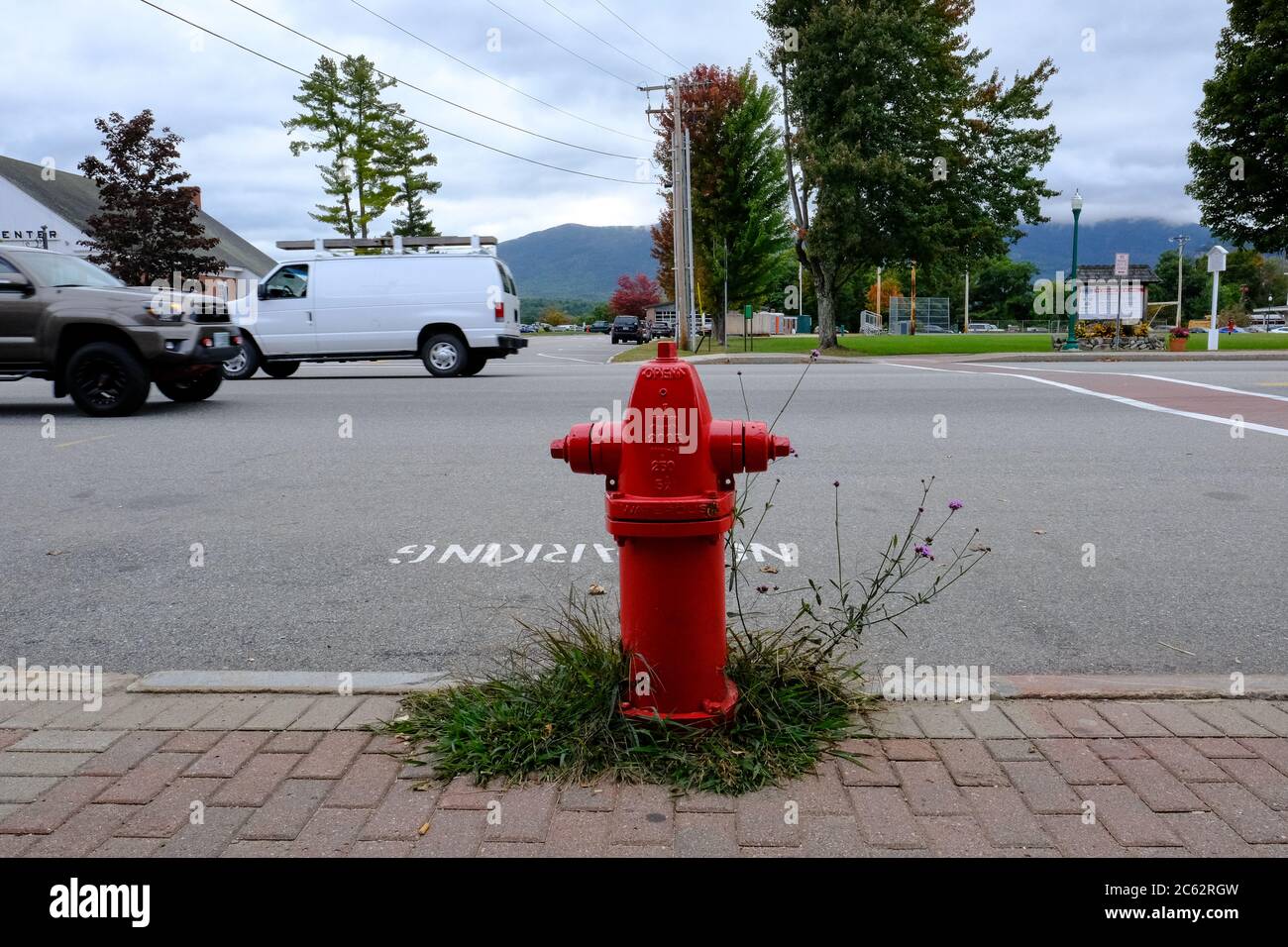 Classic styled fire hydrant seen installed on a busy US sidewalk with ...