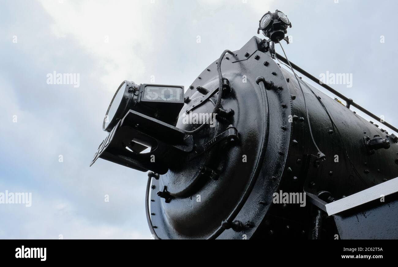 Vintage US steam locomotive showing the detailed front view including ...