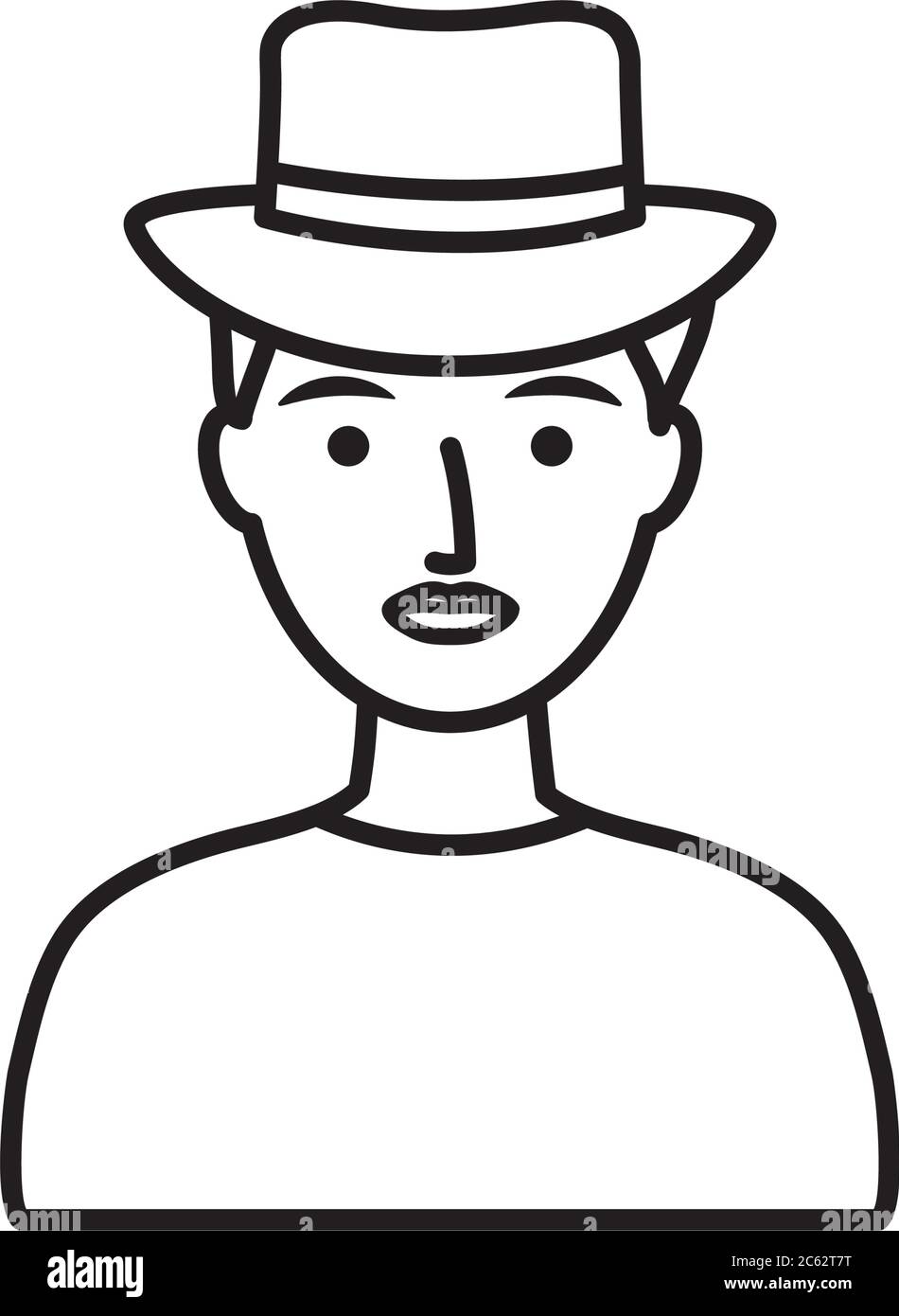 avatar man wearing a hat over white background, line style, vector ...