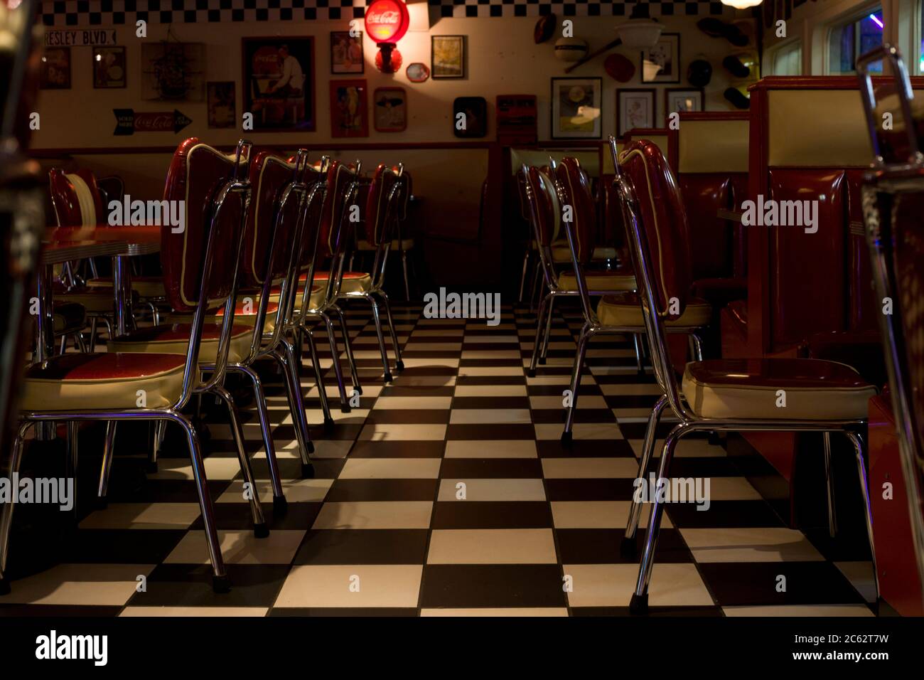 American 50's style diner, closed, empty, 1950's, retro, rock and roll ...