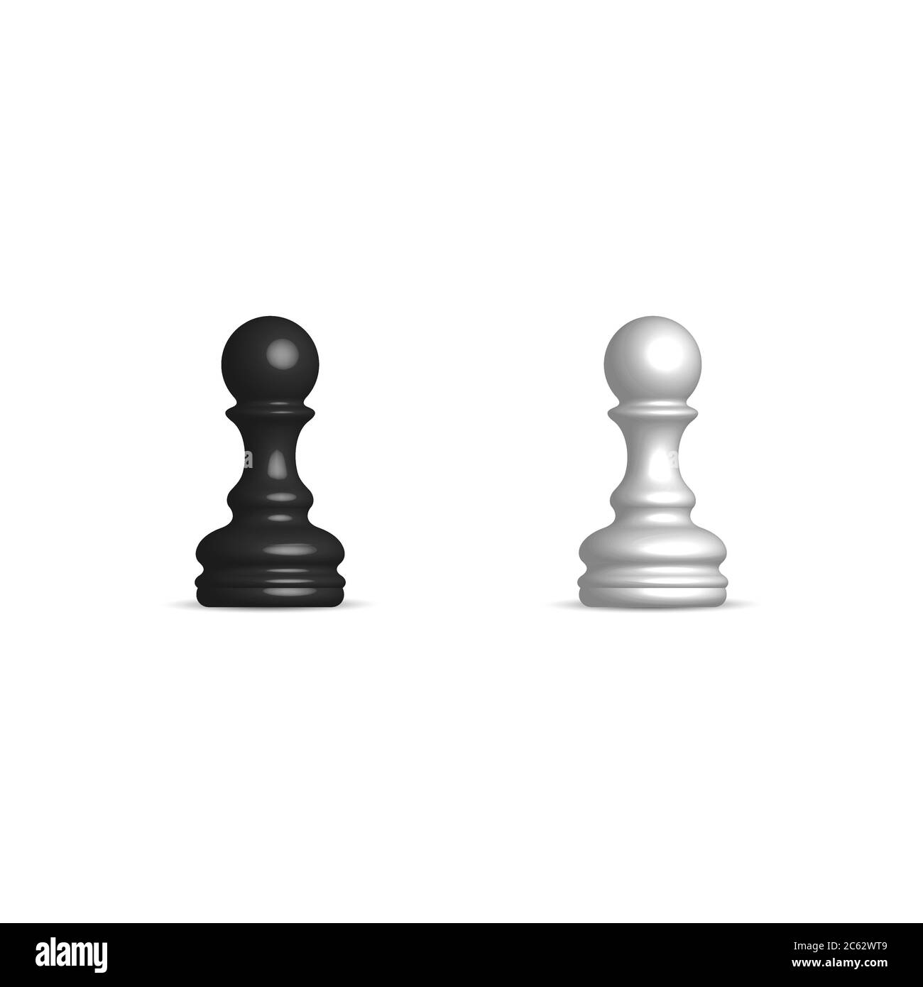 Photo realistic black and white chess piece pawn. Front view, vector ...