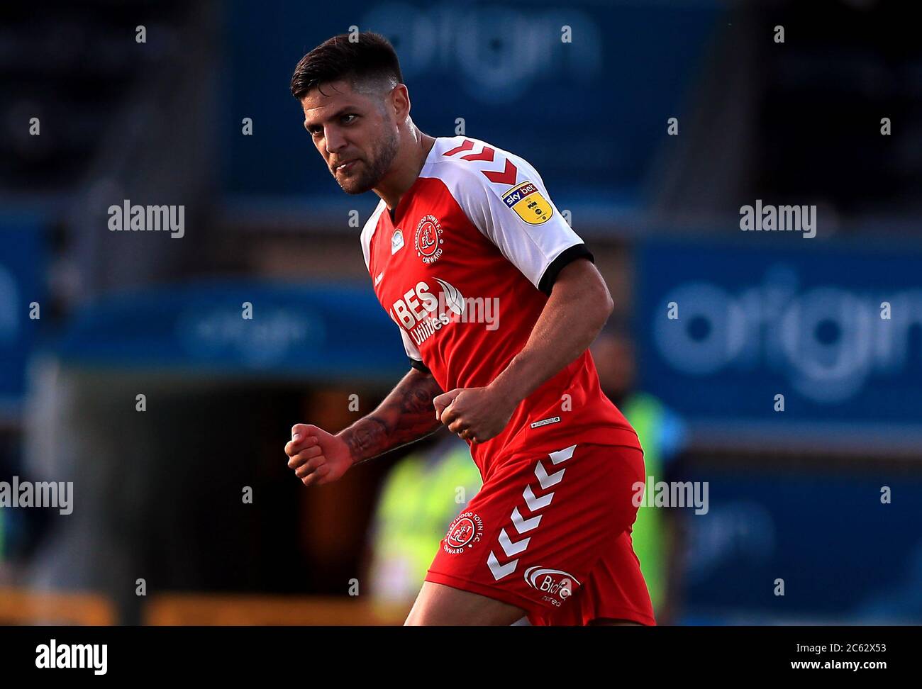 Fleetwood Town’s Danny Andrew celebrates scoring his side's first goal ...
