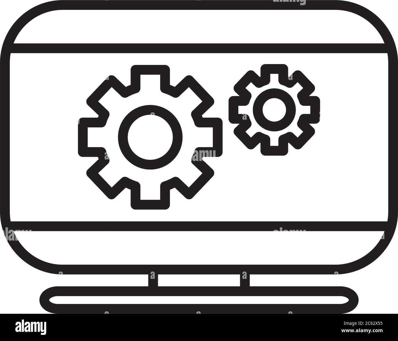 support service concept, computer with gear wheels on screen over white ...