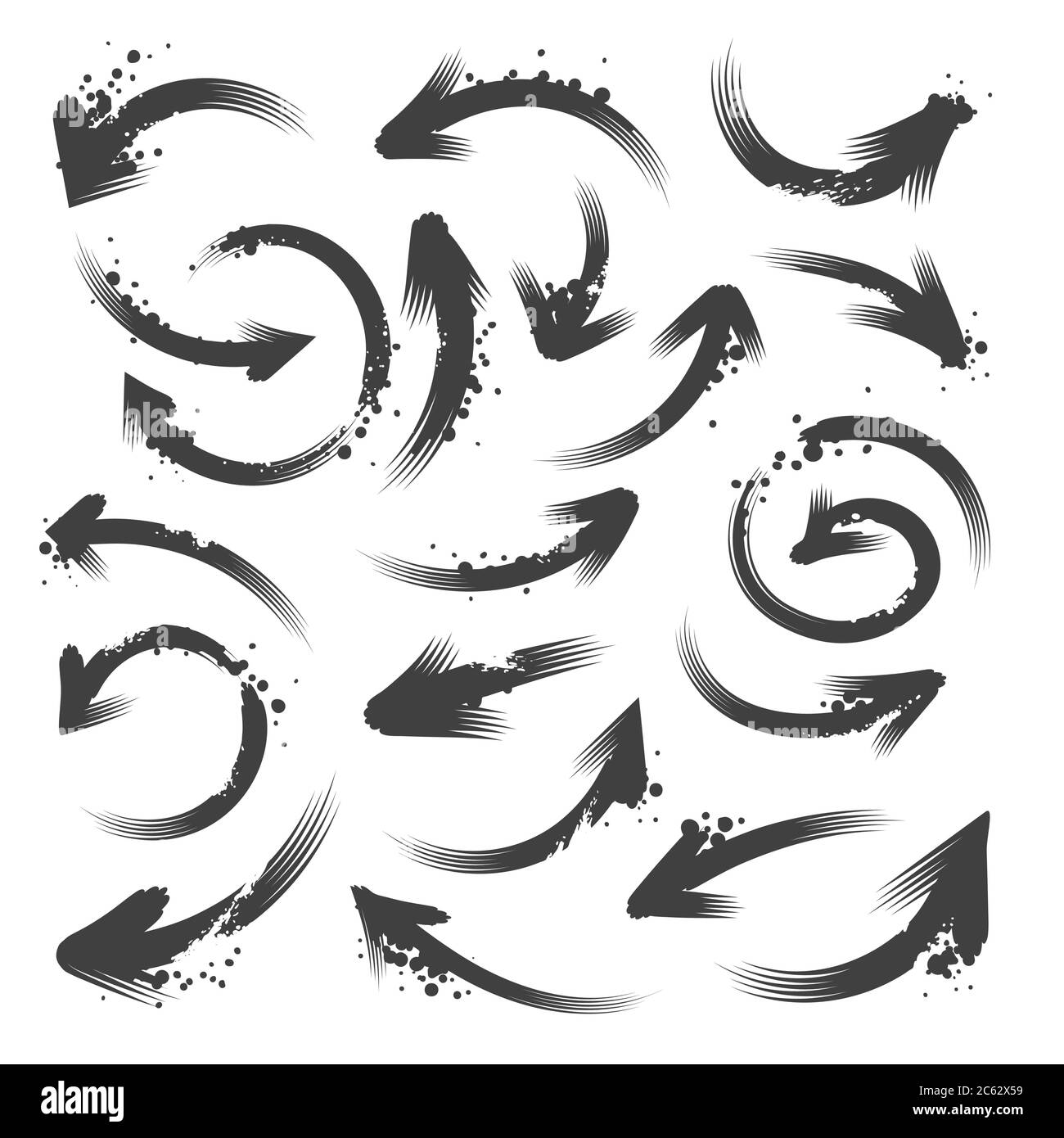 Set of different grunge brush arrows. Hand drawn paint object ...