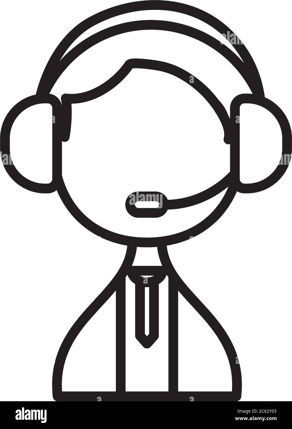 Man of support service with headset over white background, line style ...