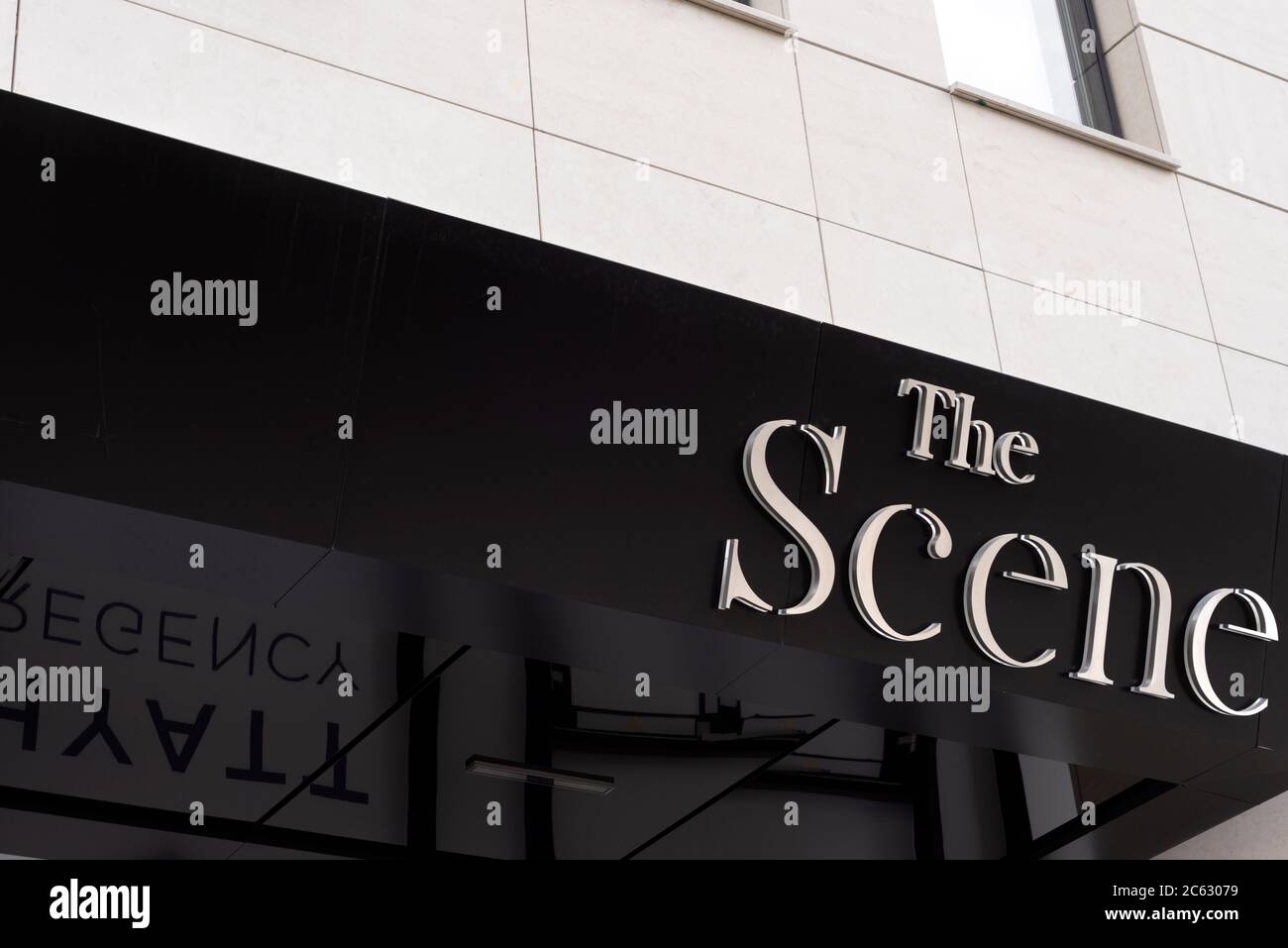 The Scene sign board for the rooftop bar and terrace by Hyatt Regency ...