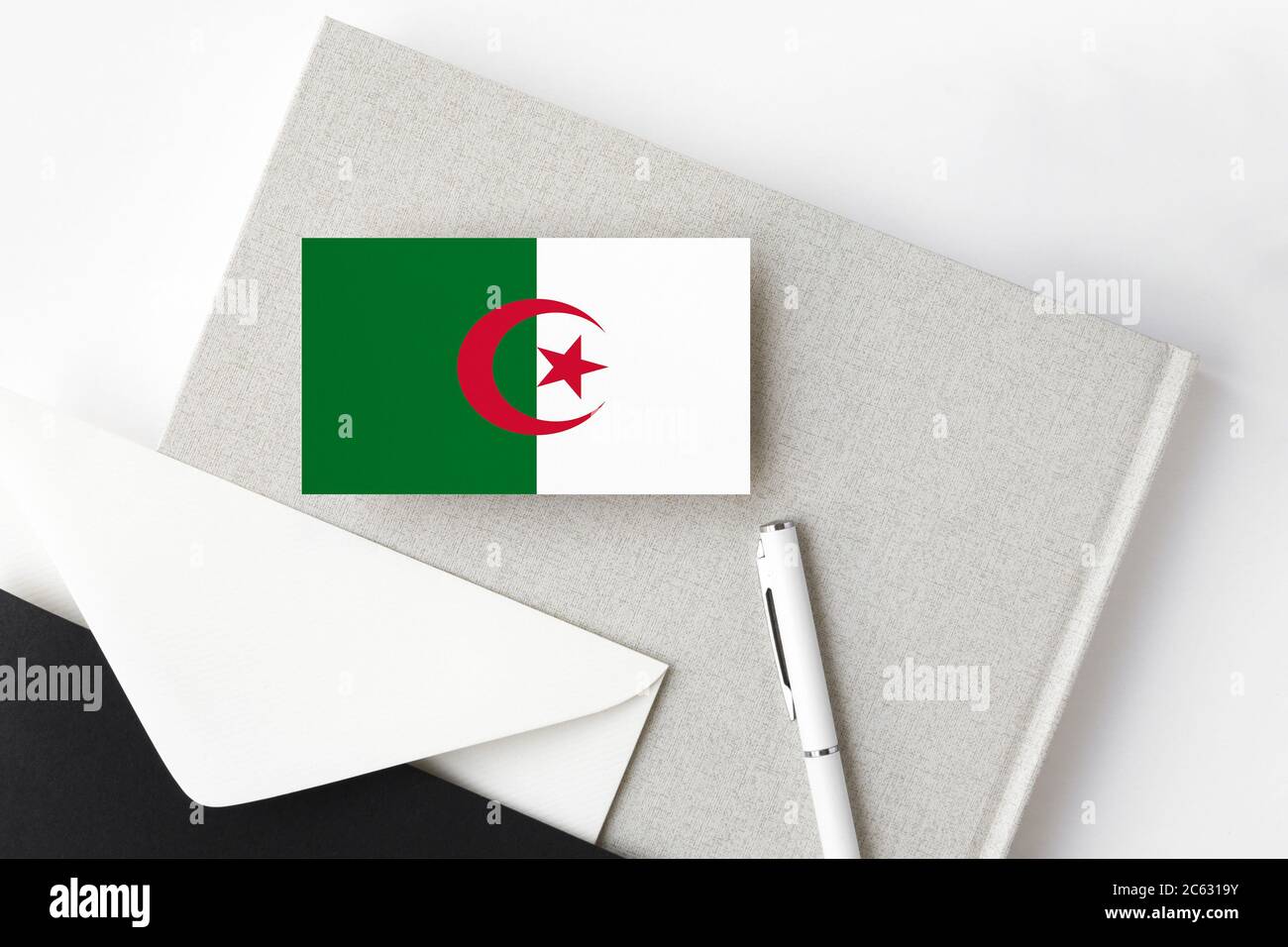Algeria flag on minimalist letter background. National invitation ...