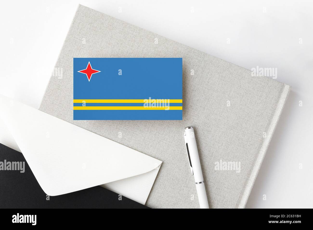 Aruba flag on minimalist letter background. National invitation ...