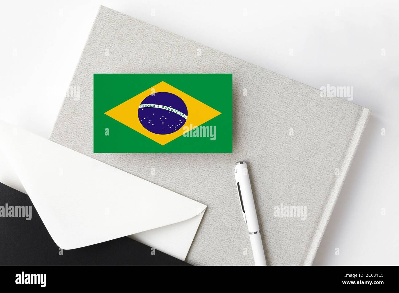 Brazil flag on minimalist letter background. National invitation ...