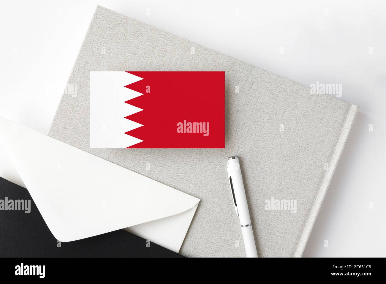 Bahrain flag on minimalist letter background. National invitation ...