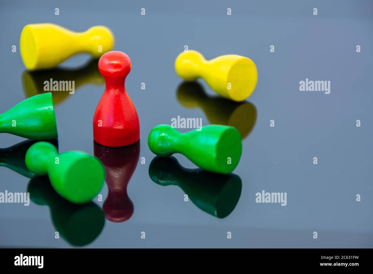 Set of leisure game put on glossy glass surface with reflection Stock ...