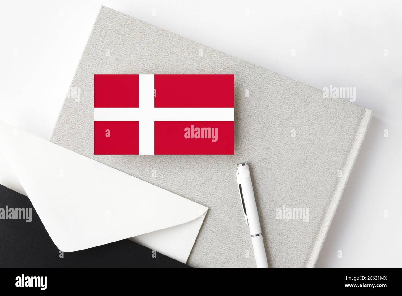 Denmark flag on minimalist letter background. National invitation ...