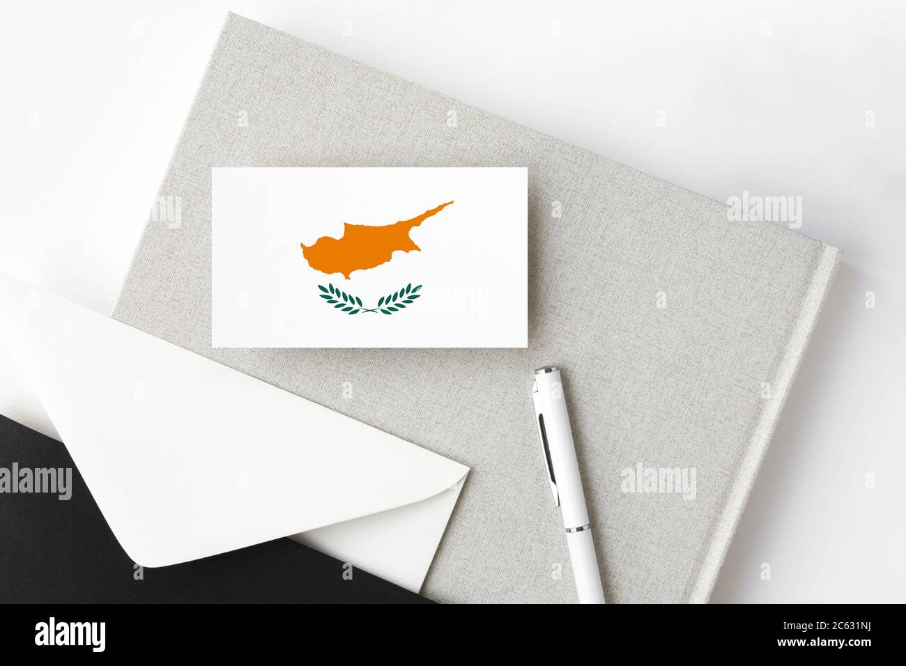 Cyprus flag on minimalist letter background. National invitation ...
