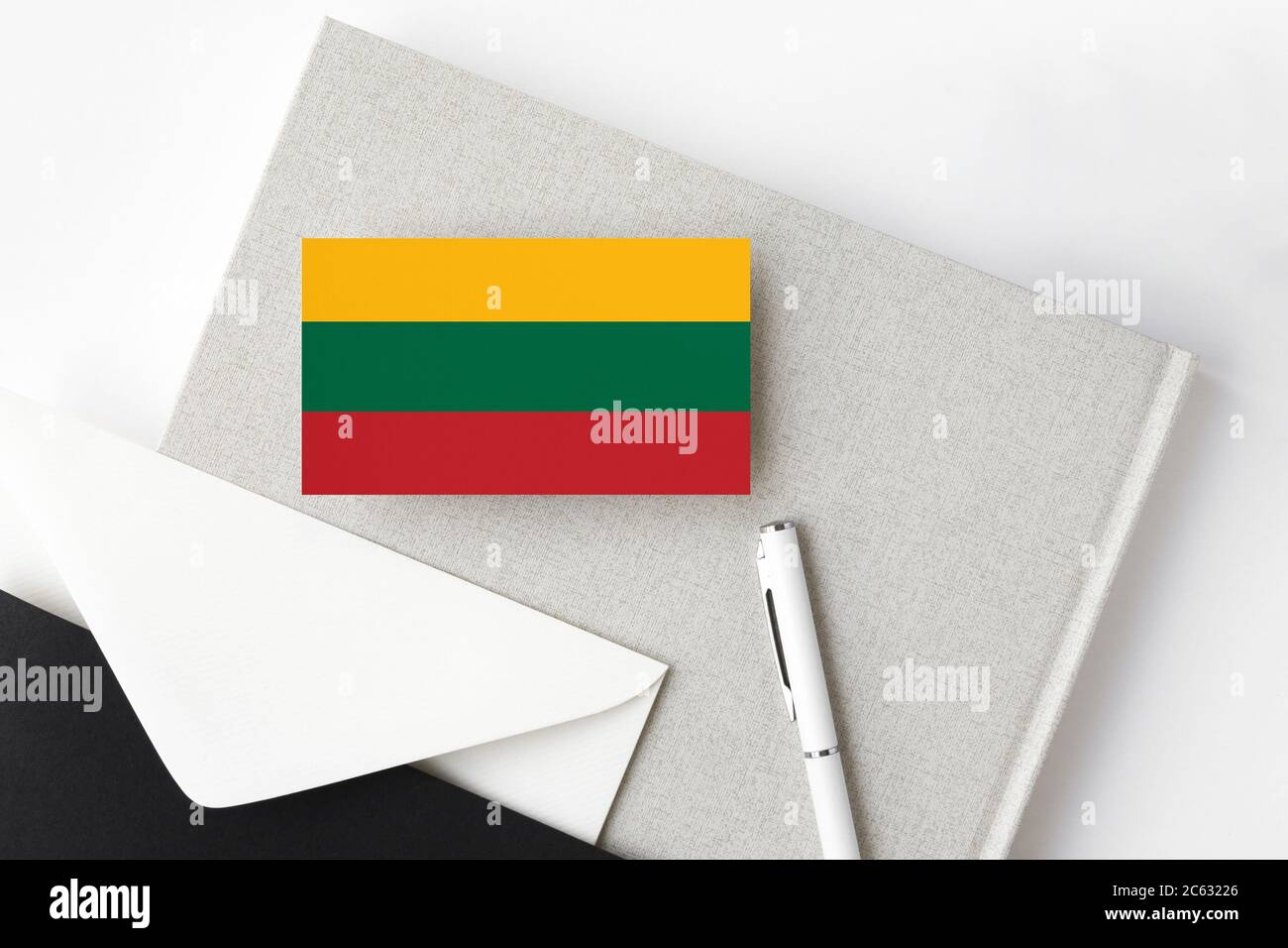 Lithuania flag on minimalist letter background. National invitation ...